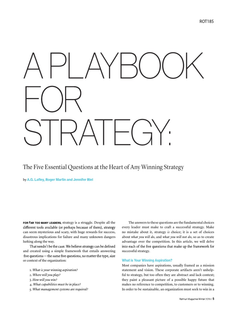A PLAYBOOK For STRATEGY The Five Essential Questions at The Heart of ...