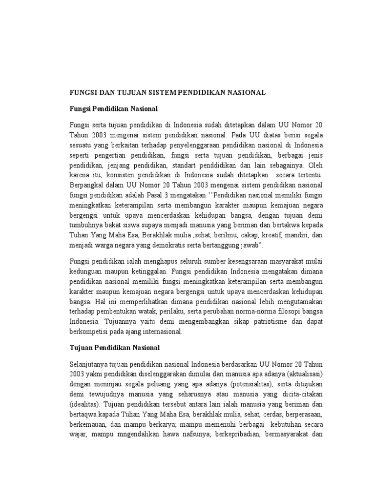Fungsi Dan Tujuan Sistem Pendidikan Nasional | PDF