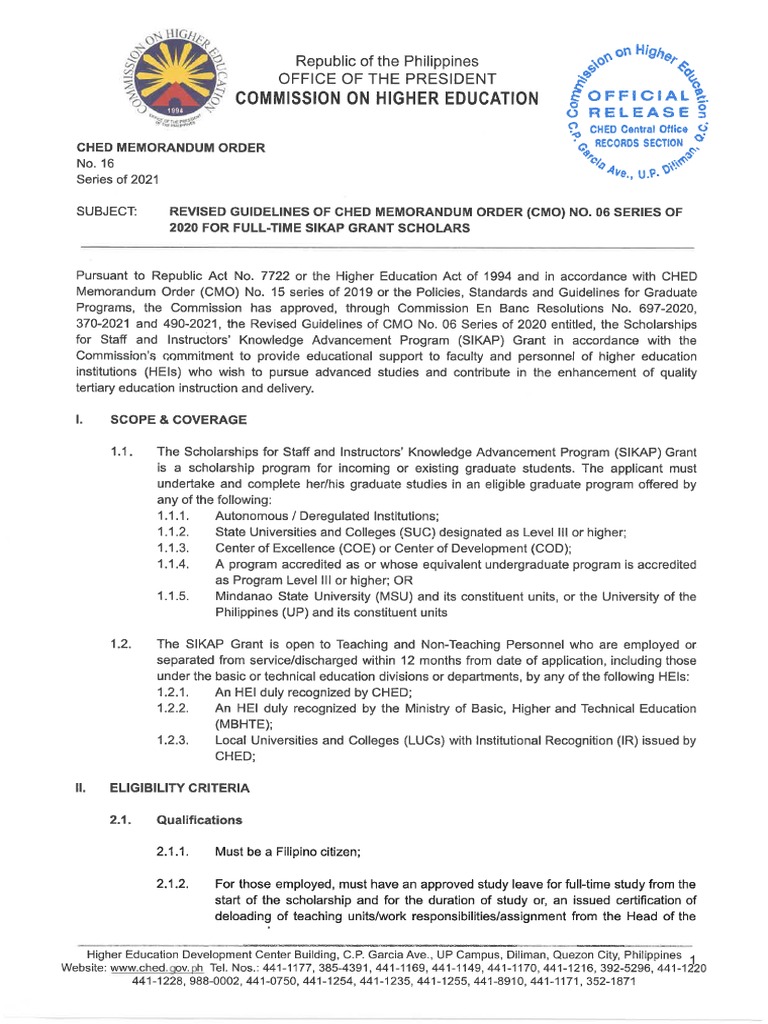CHED Memorandum Order (CMO) No. 16, Series of 2021 | PDF