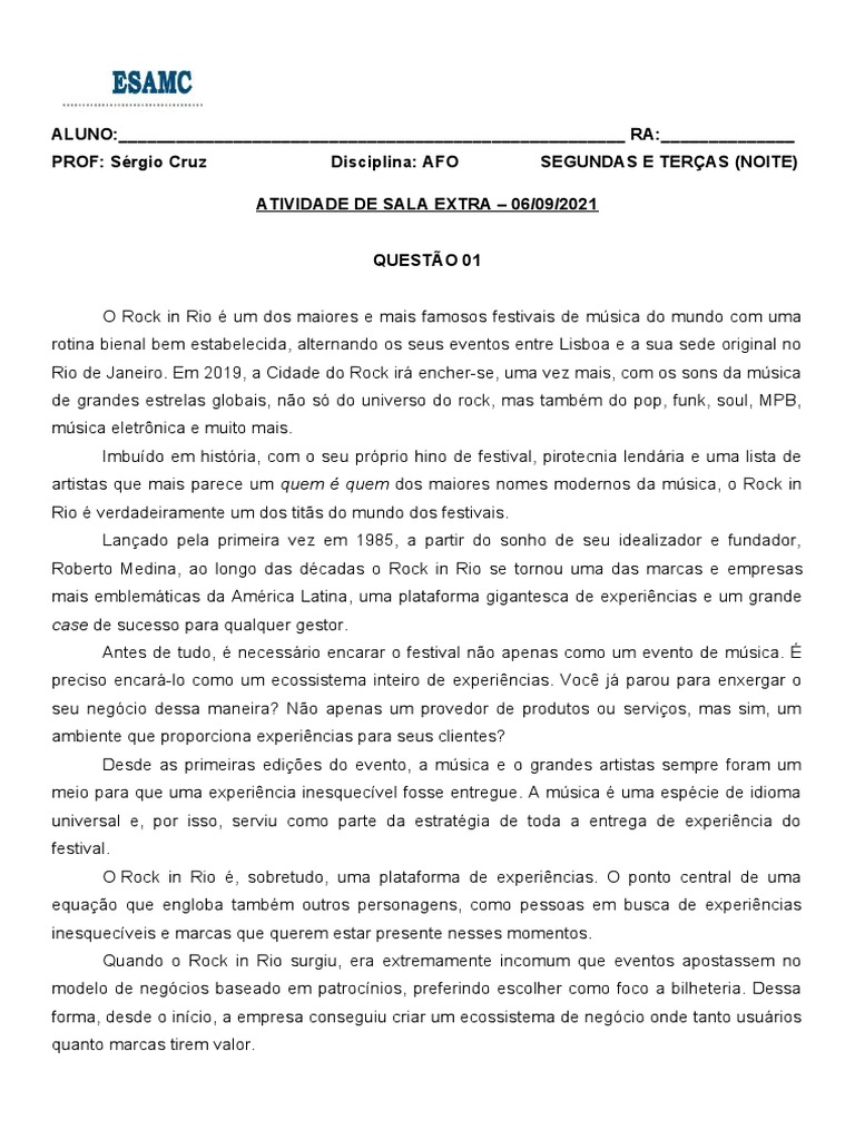 2021 - 09 - 06 - Atividade - de - Sala - Extra - Afo - Resolução | PDF ...