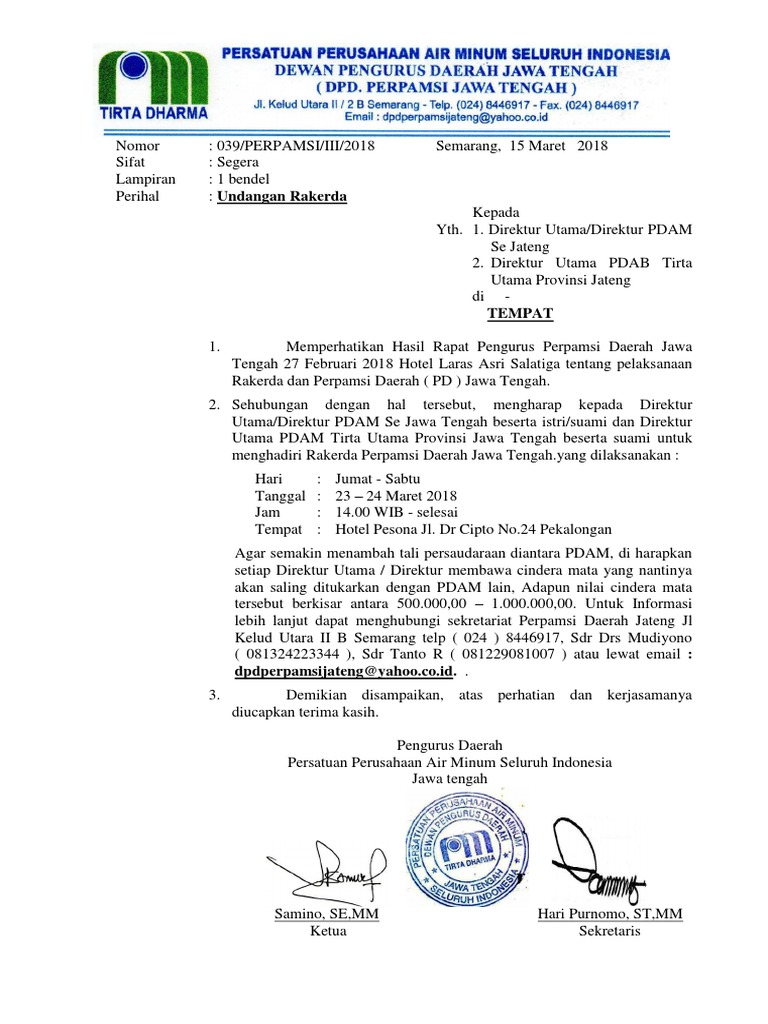 Surat 39.318 (Undangan Rakerda 2018) | PDF