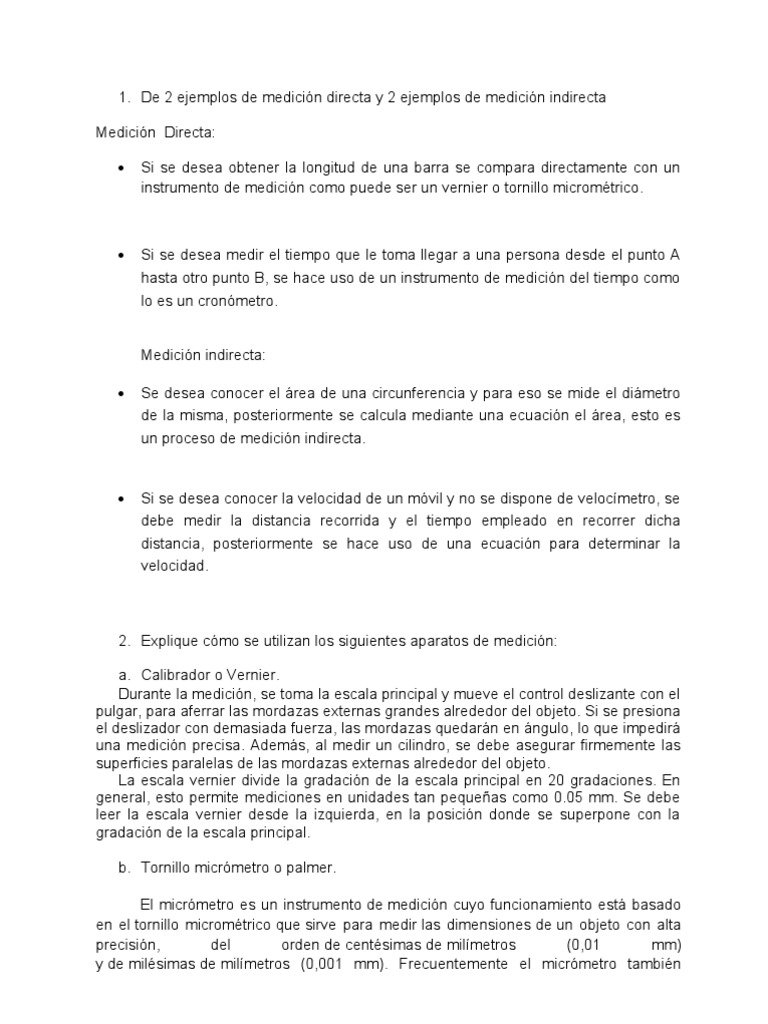 De 2 Ejemplos de Medición Directa y 2 Ejemplos de Medición Indirecta ...