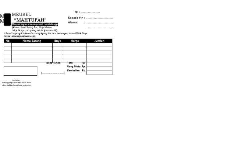 Contoh Nota Meubel Mahtufah | PDF