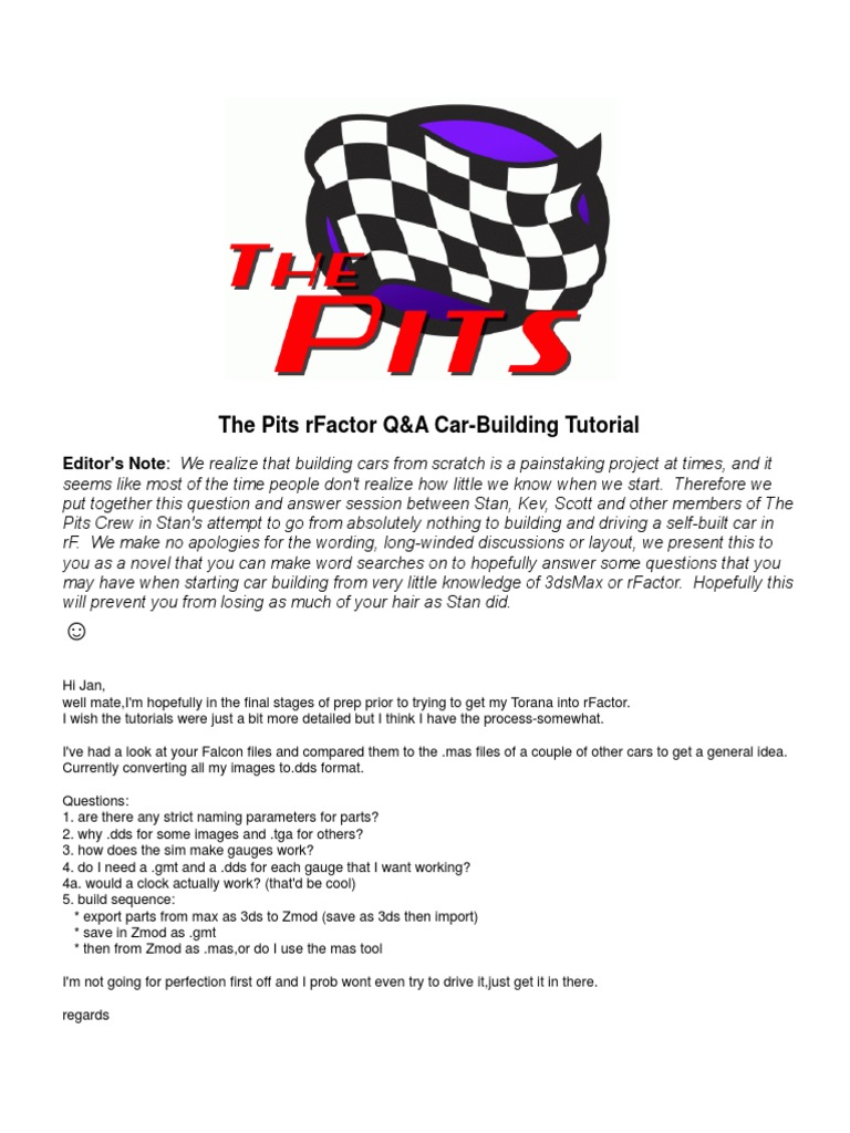 The Pits Rfactor Q&A Car-Building Tutorial: Editor'S Note | PDF | Texture Mapping | Shader