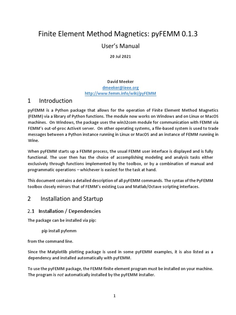 Finite Element Method Magnetics: Pyfemm 0.1.3: User'S Manual | PDF ...