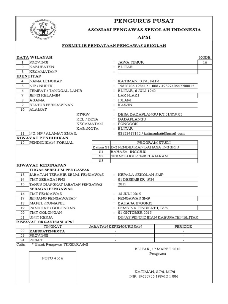FORM KTA APSI Edit | PDF