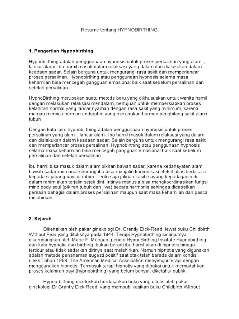 Resume Tentang HYPNOBIRTHING | PDF | Pengembangan Diri | Kesehatan Holistik