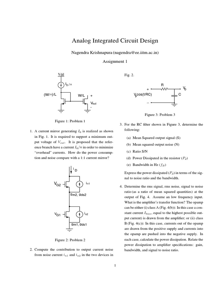 Analog Integrated Circuit Design: Nagendra Krishnapura (Nagendra@ee - Iitm.ac - In) Assignment 1 ...