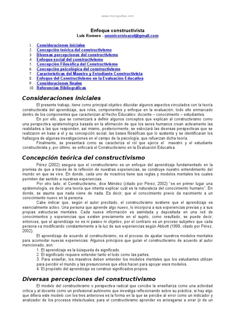 Enfoque Constructivista | PDF | Constructivismo (filosofía de la ...