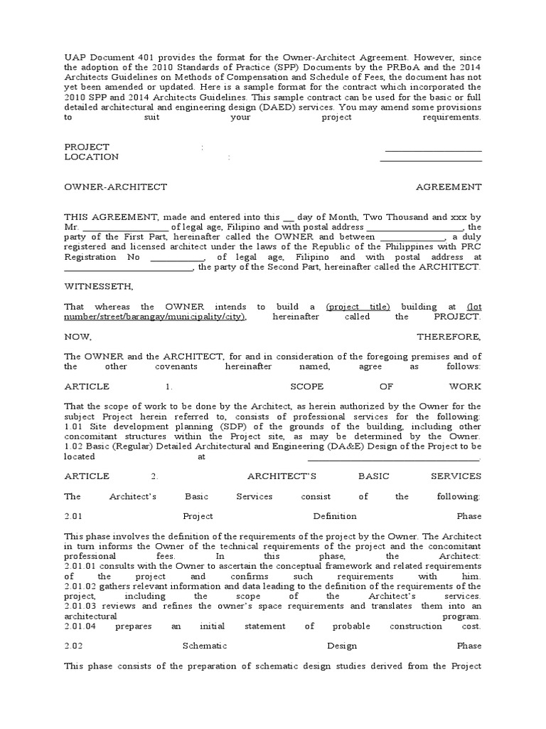 UAP Document 401 Provides The Format For | PDF | Architect | Taxes