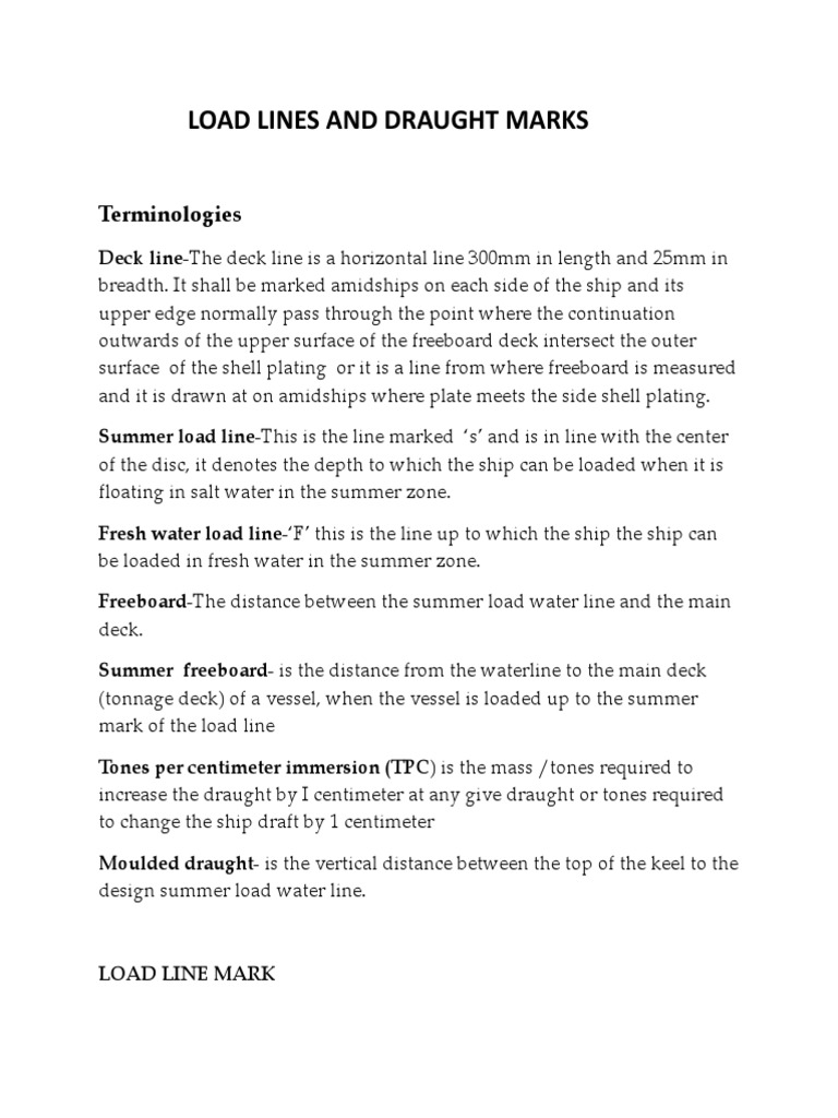 Load Lines and Draught Marks | PDF | Ships | Shipbuilding