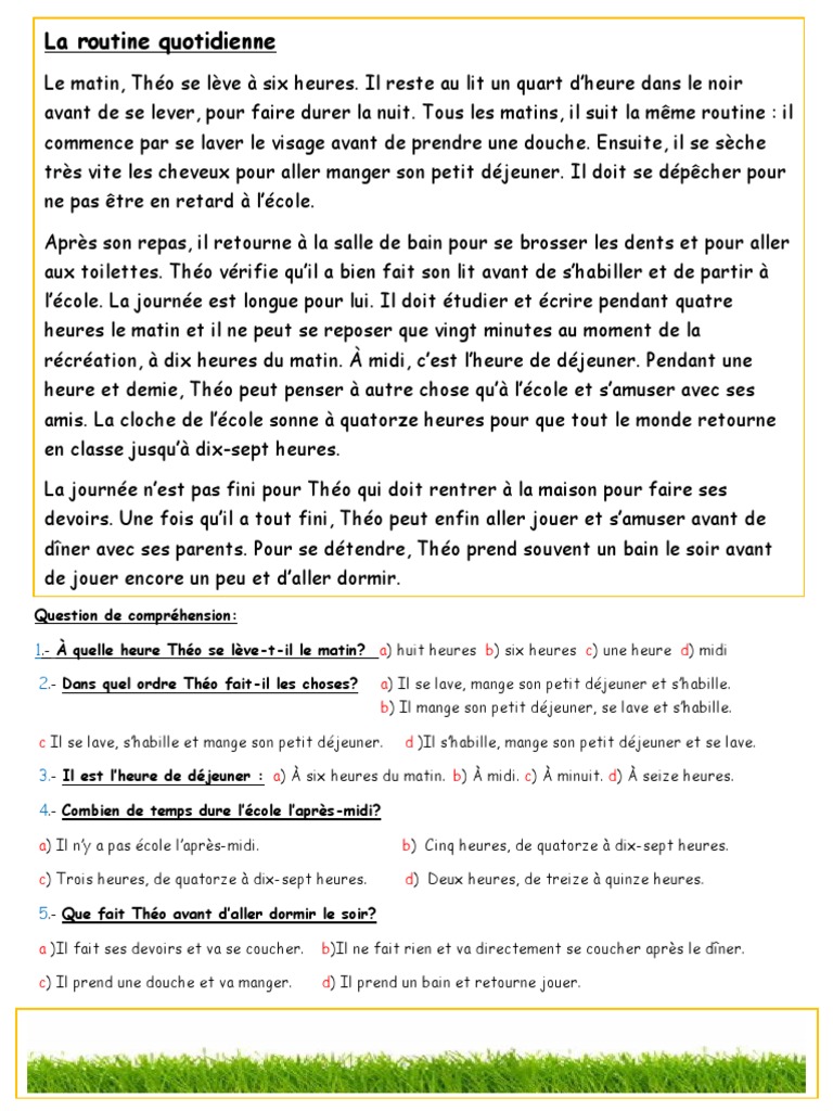 Routine quotidienne de Théo | PDF | Arts du langage et discipline