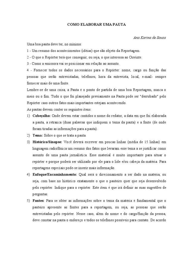 Como Elaborar Uma Pauta | PDF | Jornalista | Jornalismo