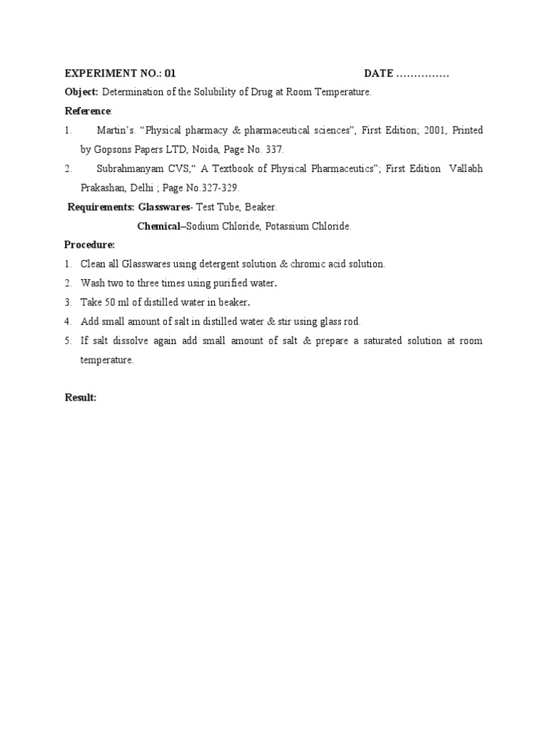 Physical Pharmacy Experiment 1to 3bvc | PDF | Solubility | Solution