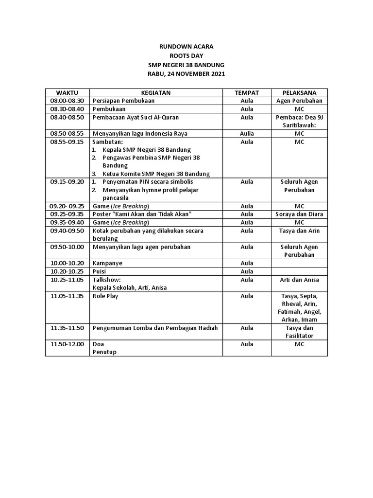 Rundown Acara Roots Day | PDF