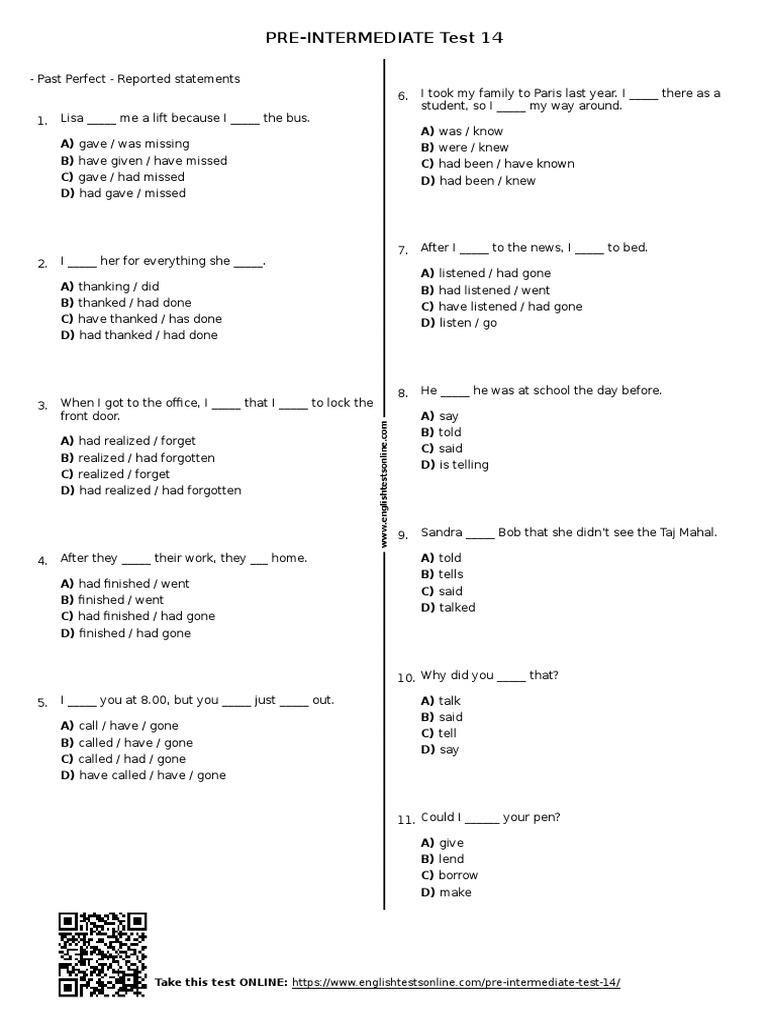 35 Pre Intermediate Test 14 | PDF
