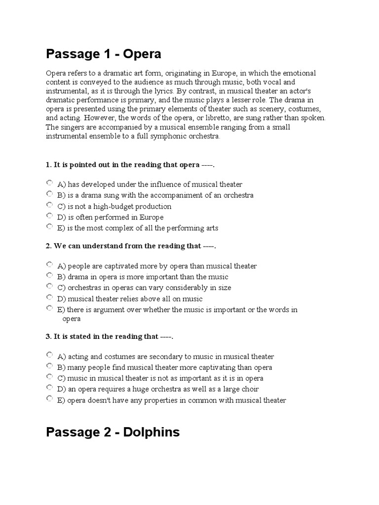 Passage 1 - Opera: 1. It Is Pointed Out in The Reading That Opera | PDF ...