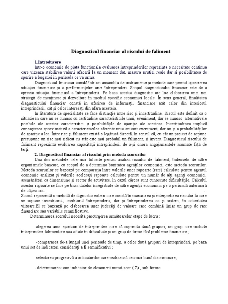 Diagnosticul Financiar Al Riscului de Faliment | PDF