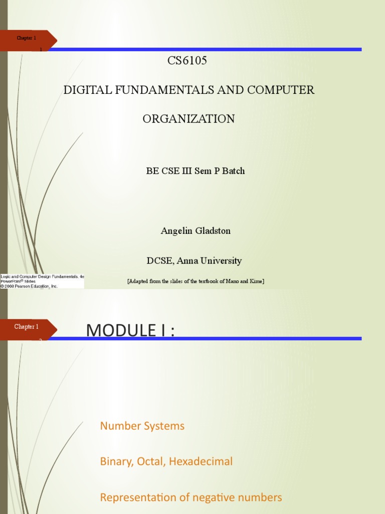 CS6105 Digital Fundamentals and Computer Organization: Be Cse Iii Sem P Batch | PDF | Binary ...