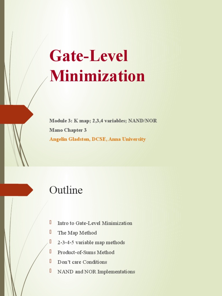 Gate-Level Minimization: Module 3: K Map 2,3,4 Variables NAND/NOR Mano ...