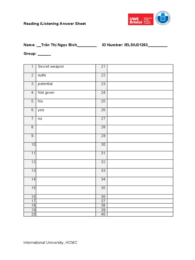 02 Reading and Listening Answer Transfer Sheet | PDF