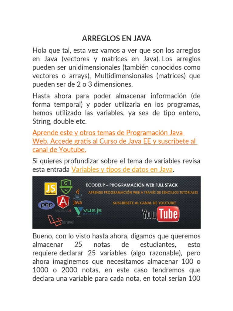 ARREGLOS1 | PDF | Estructura de datos de matriz | Java (lenguaje de ...