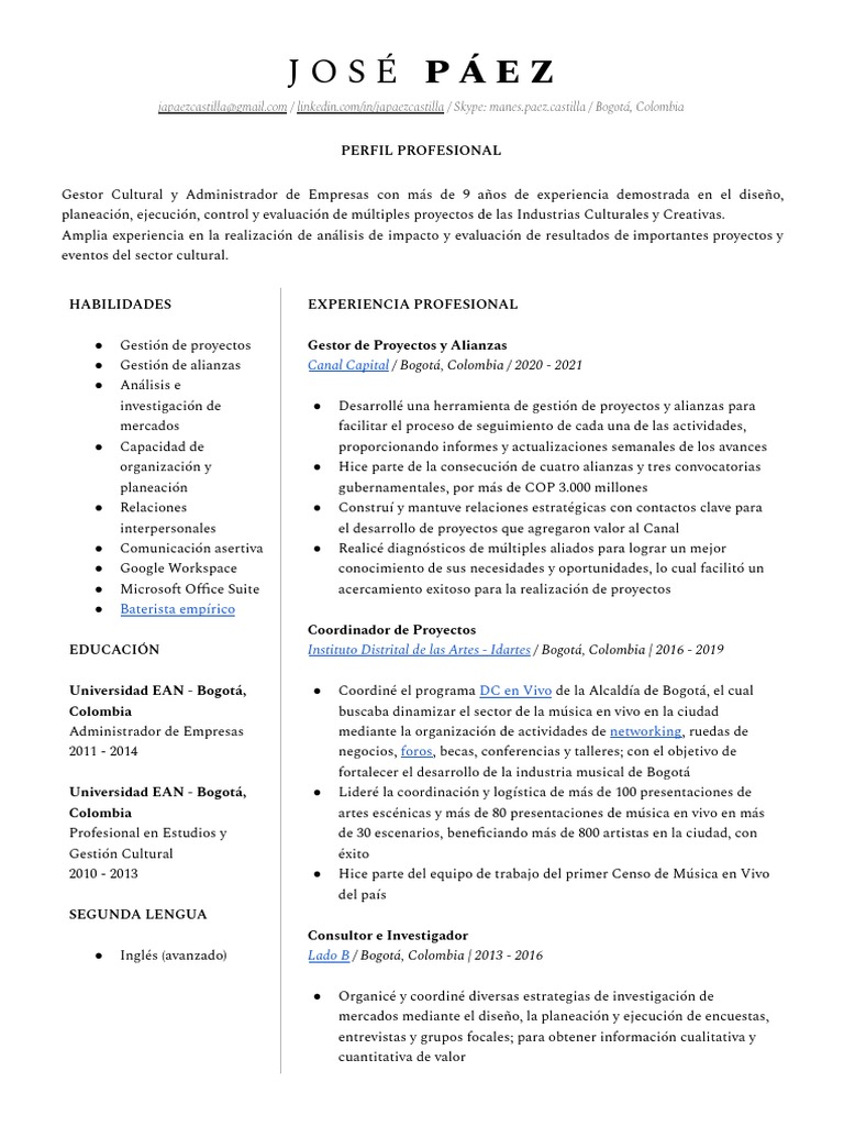 Jose Paez CV 2021 | PDF | Bogotá | Colombia