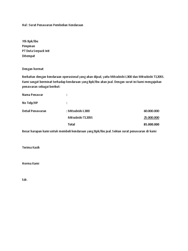 Surat Penawaran Mobil | PDF