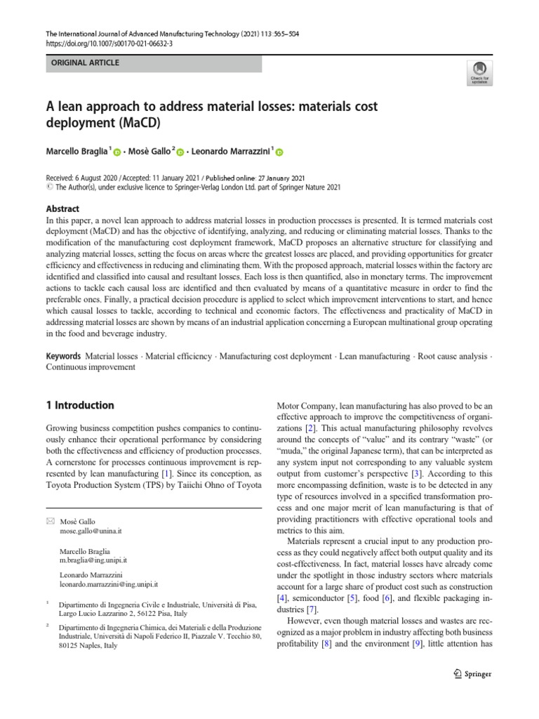 PI A Lean Approach To Address Material Losses Materials Cost | PDF ...