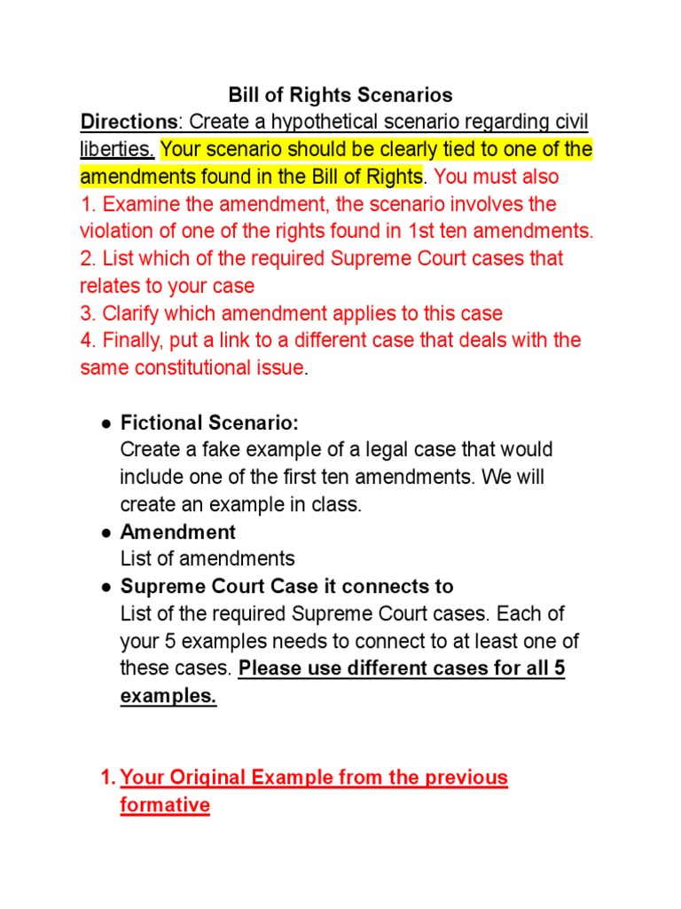 Bill of Rights Scenario Examples | PDF | United States Bill Of Rights ...