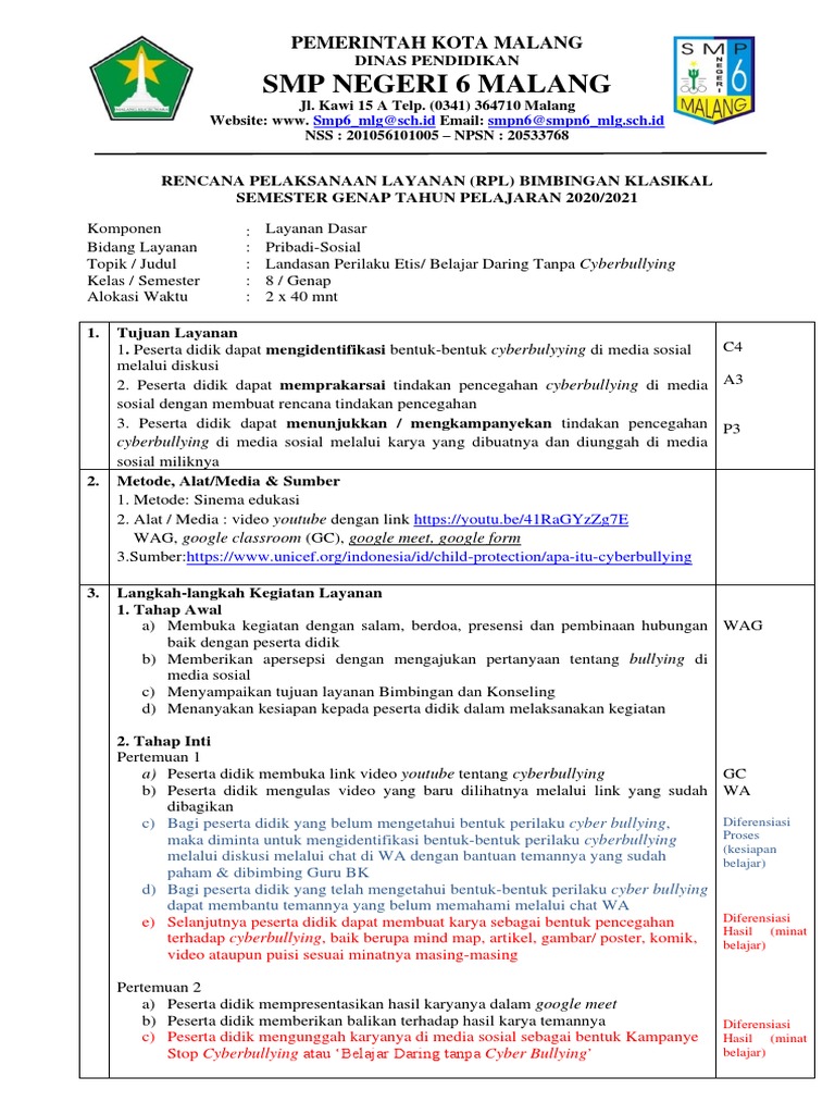 RPP Berdiferensiasi BK | PDF