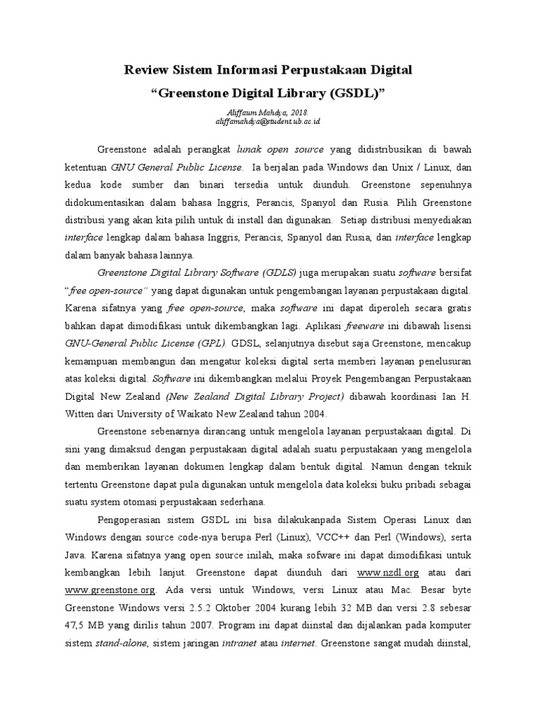 Review Sistem Informasi Perpustakaan Digital Greenstone Digital Library ...