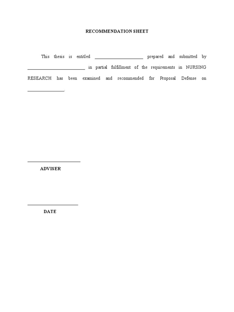 RECOMMENDATION APPROVAL SHEET Format | PDF