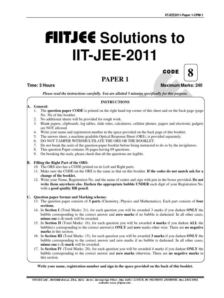 Iit Jee Paper 1 | PDF