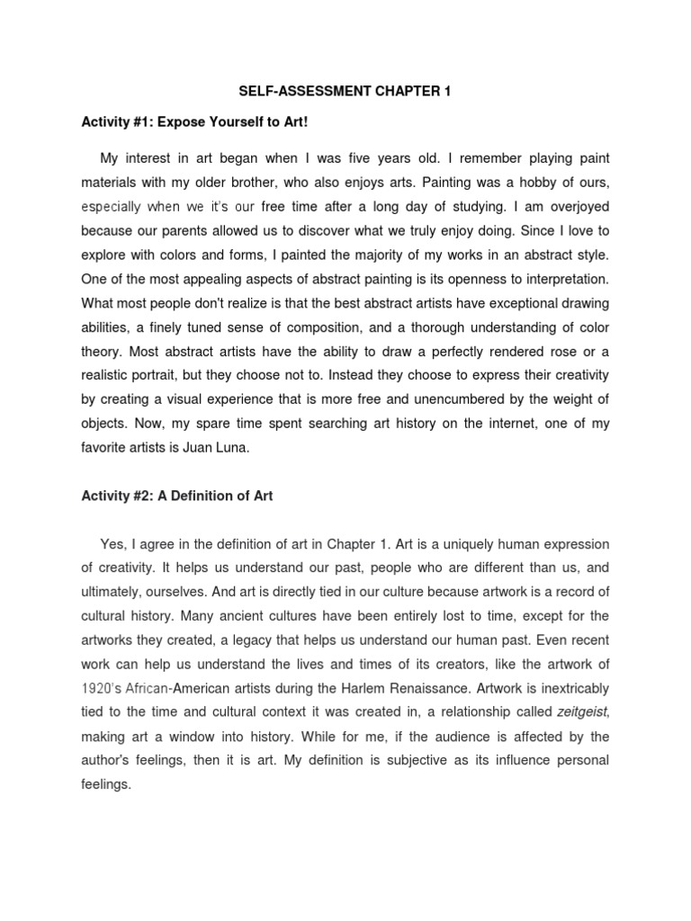 Self-Assessment Chapter 1 Activity #1: Expose Yourself To Art! | PDF