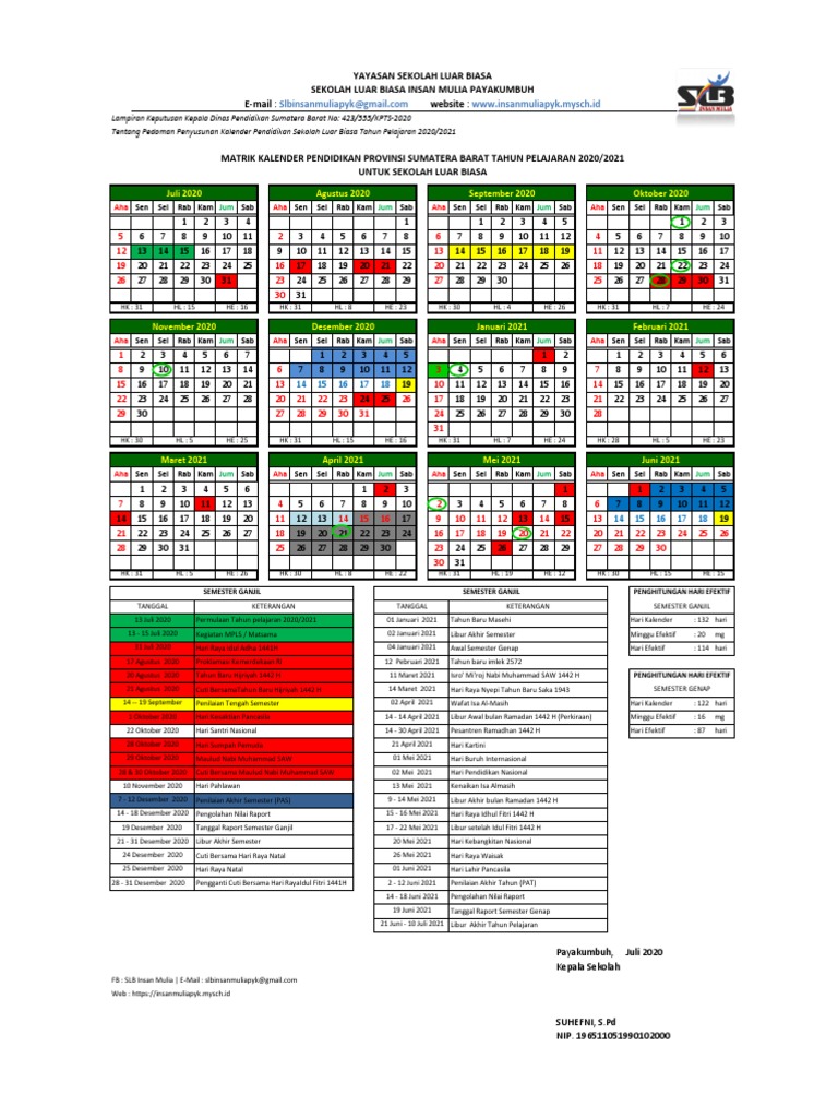 Kalender Pendidikan SLB Insan Mulia 2020-2021 | PDF