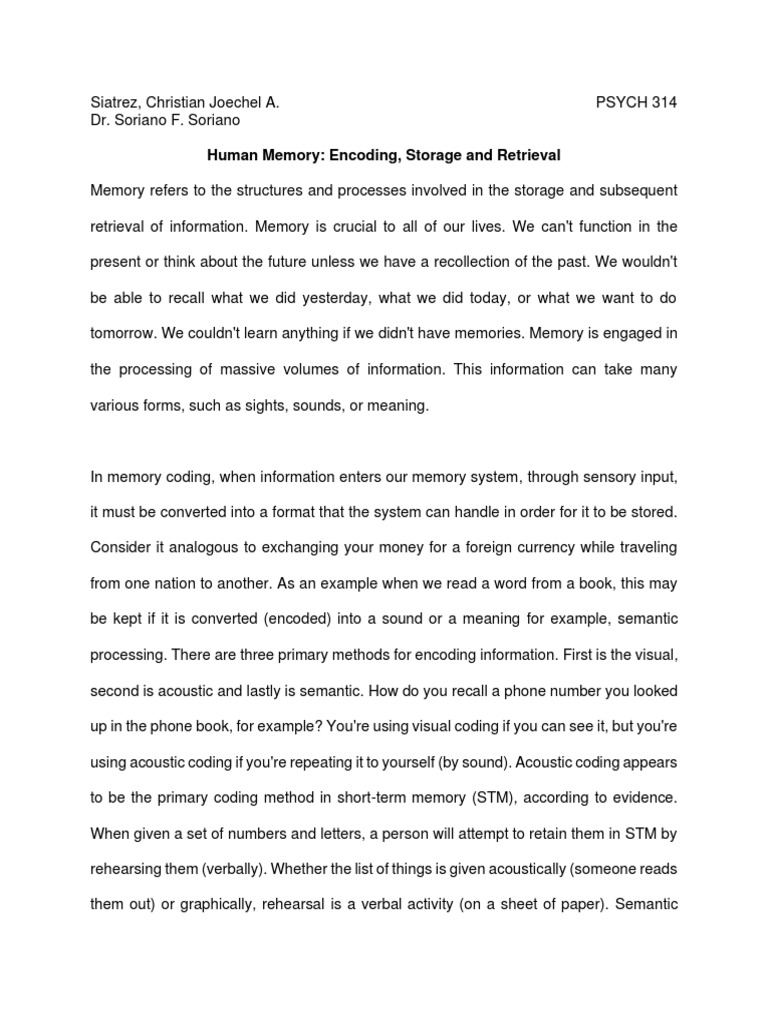 HUMAN - MEMORY For Cognitive Psychology | PDF | Memory | Recall (Memory)