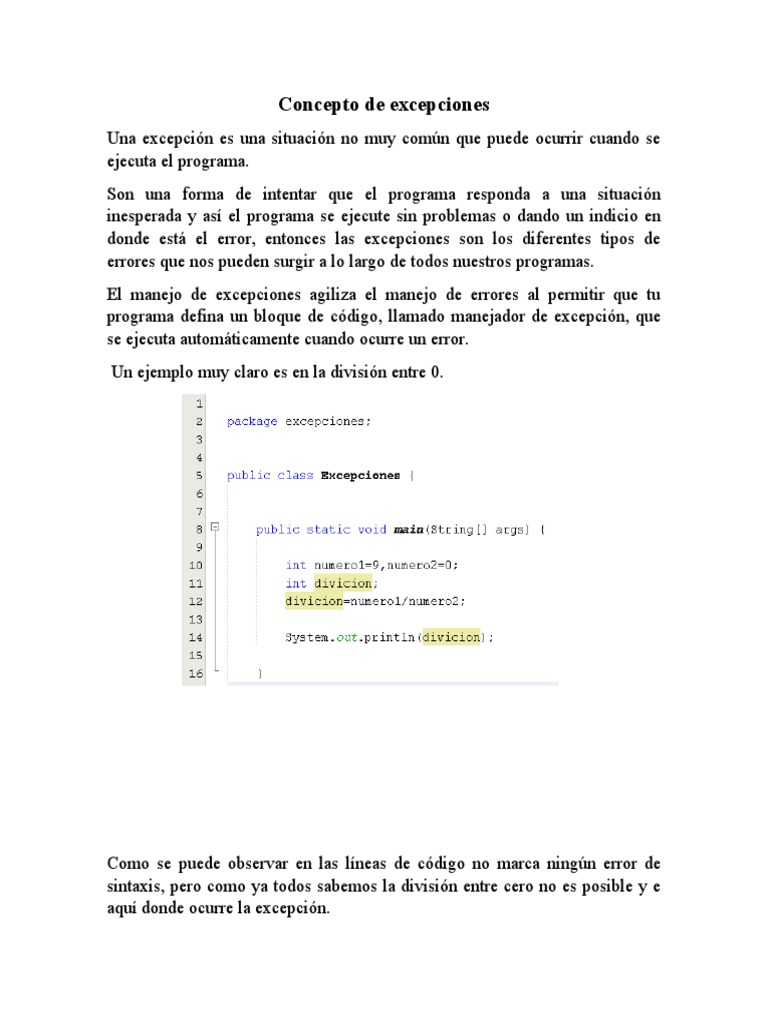 Concepto de Excepciones | PDF | Java (lenguaje de programación) | Edad de información