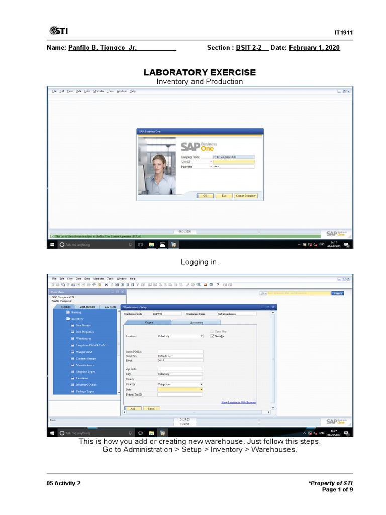 Laboratory Exercise: Inventory and Production | PDF | Inventory | Warehouse