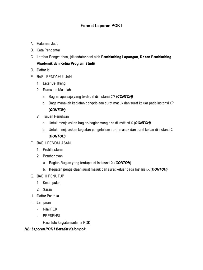 Format Laporan POK I dan Contoh | PDF