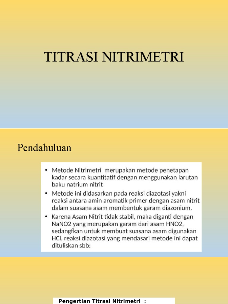 Determinasi Kadar Parasetamol Menggunakan Metode Titrasi Nitrimetri | PDF
