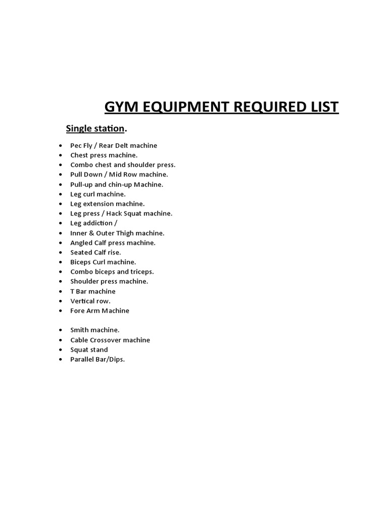 Gym Equipment Required List: Single Station | PDF | Wellness