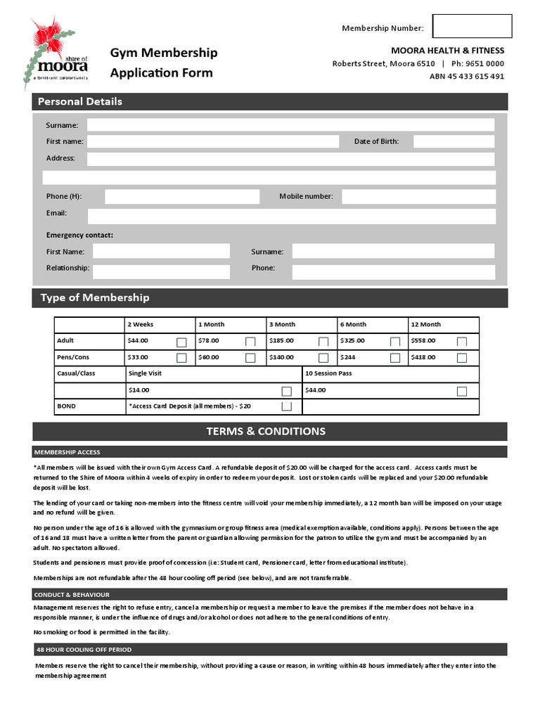 Gym Membership Application Form Template Microsoft Access Database