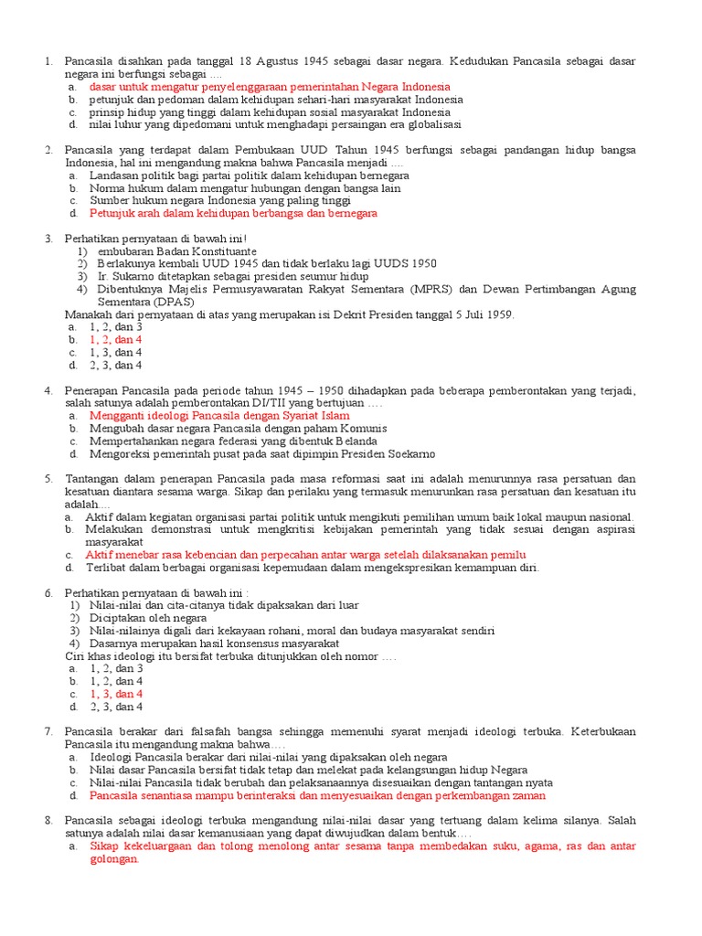 Soal PAS Ganjil PKN 9 MTs YAPIK SIndangjawa | PDF