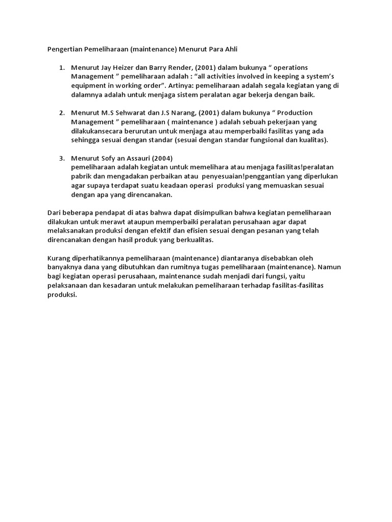 Pemeliharaan Menurut Para Ahli | PDF
