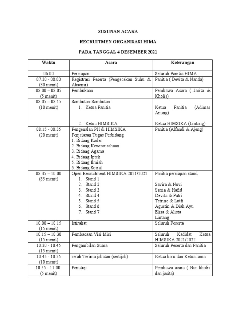 Susunan Acara Hima-1 | PDF