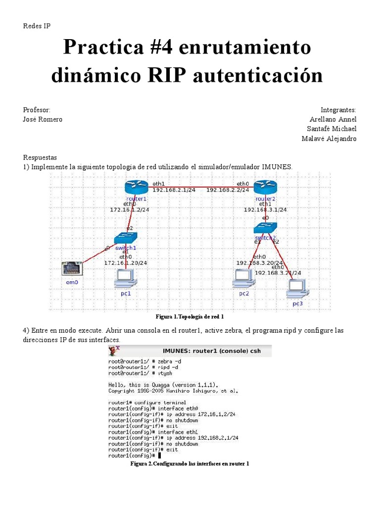 Practica #4 Enrutamiento Dinamico RIP Autenticación | PDF | Enrutador (Computación) | Protocolos ...