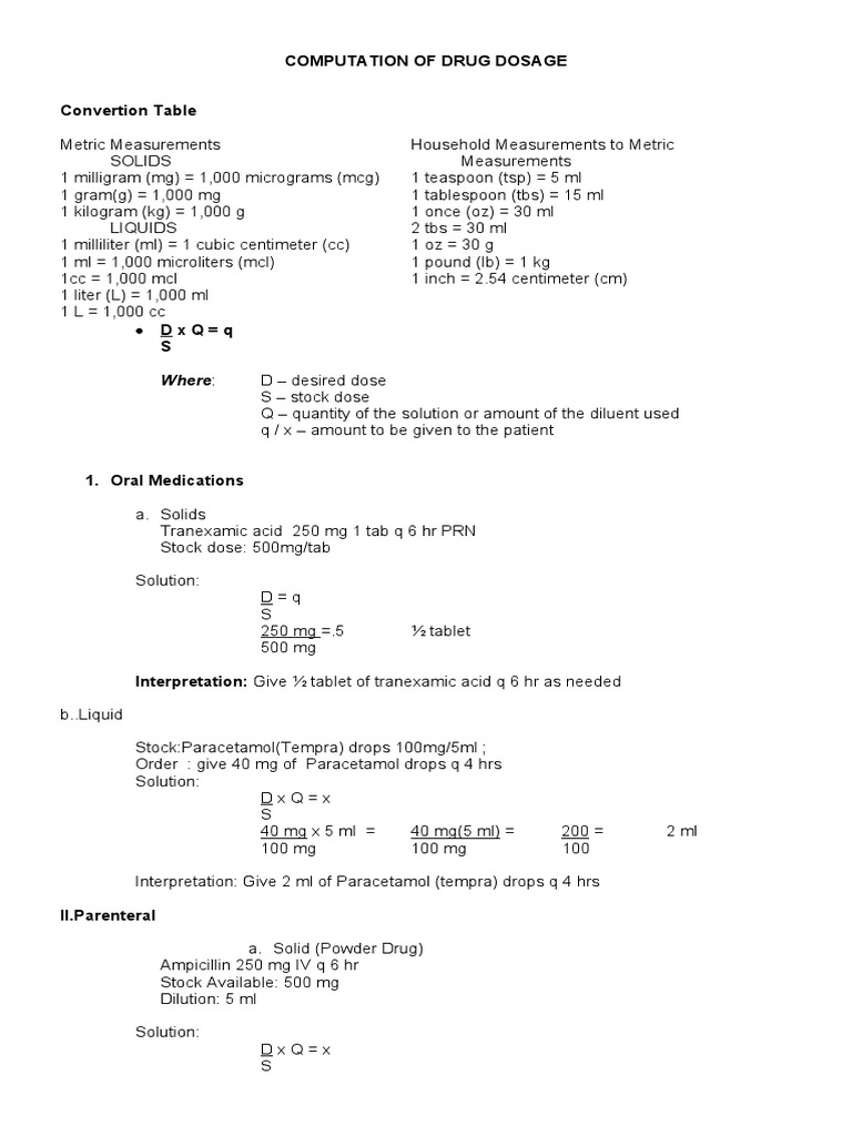 Drug Computation | PDF | Chemistry | Dose (Biochemistry)