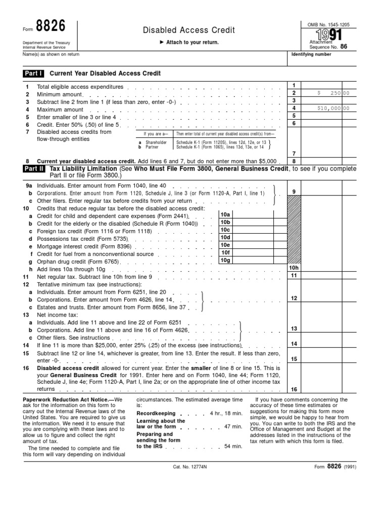 US Internal Revenue Service: f8826 - 1991 | PDF | Internal Revenue ...