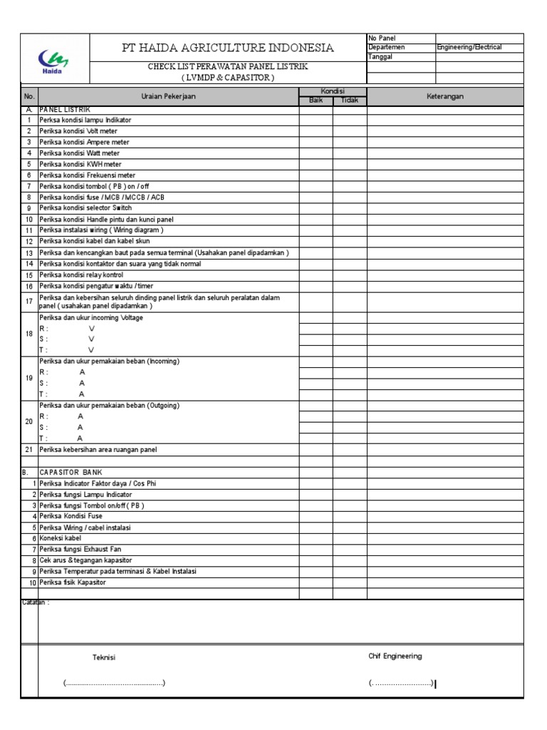 Checklist Perawatan Panel Listrik | PDF
